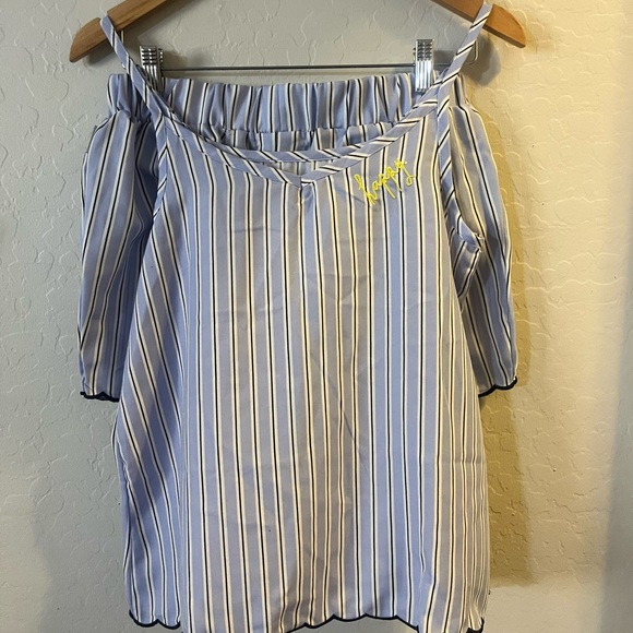 Rae Dunn | Other | Rae Dunn Blue And White Striped Blouse | Poshmark